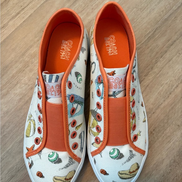 Coach | Shoes | Coach Orange And White Sneakers With Vibrant Design ...